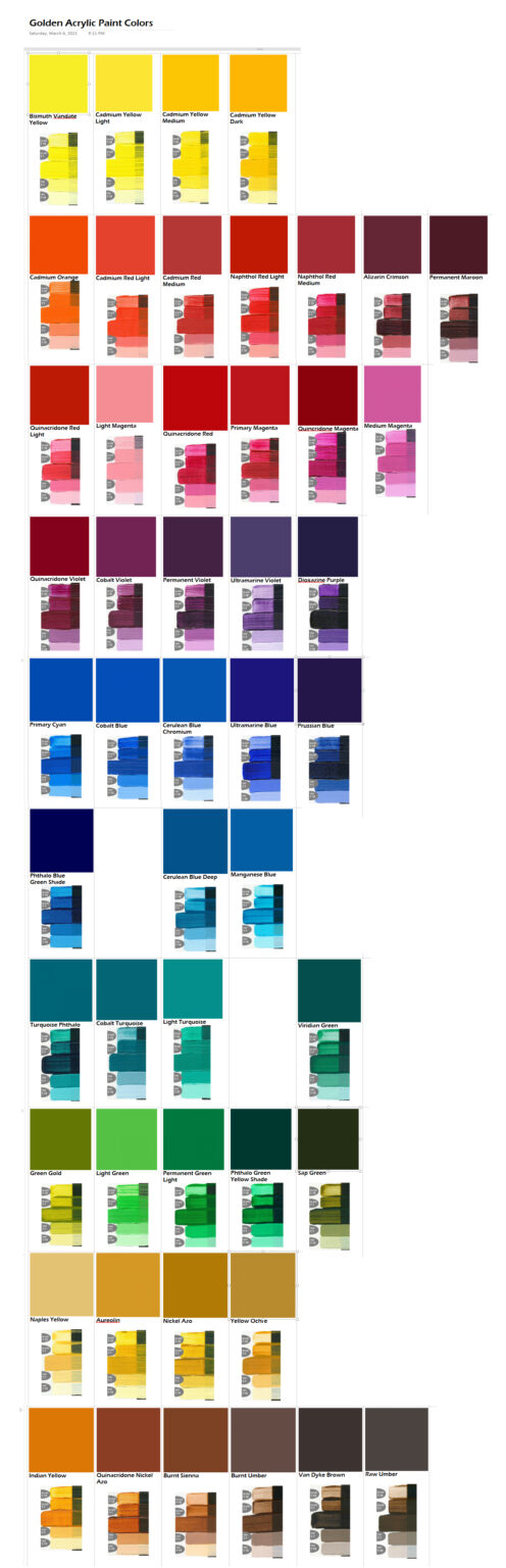 Color Chart for Golden Acrylic Paints – Jacki Kellum