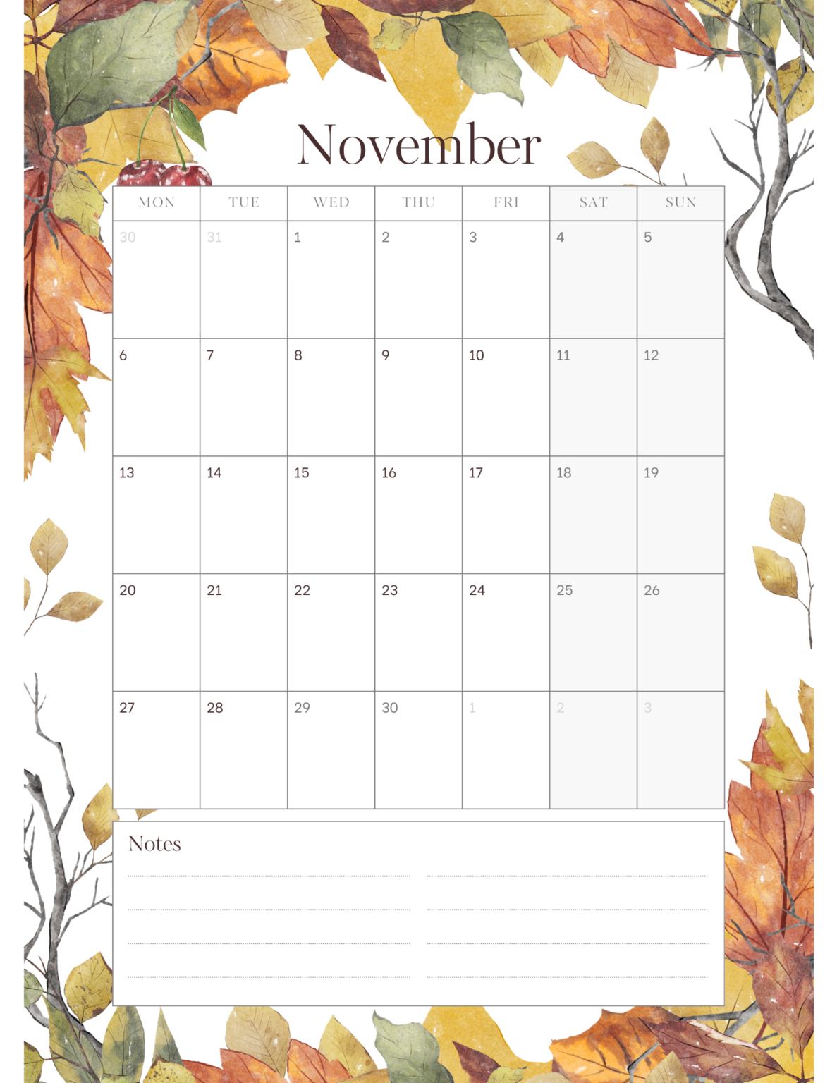 Quotes about November and a Free November Calendar - Jacki Kellum